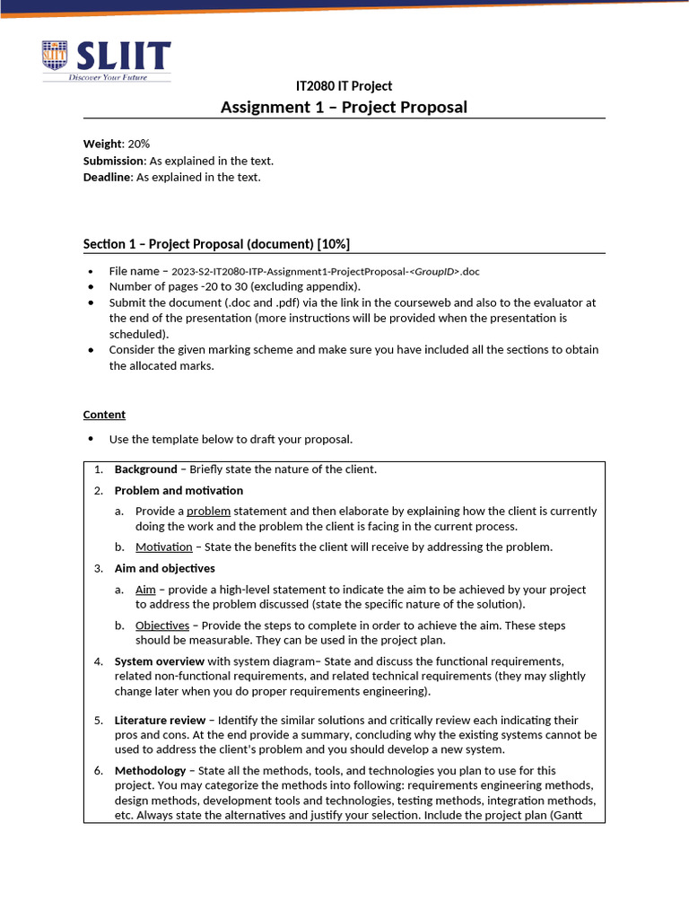 2023 S2 IT2080 ITP - Assignment 1 - Proposal | PDF