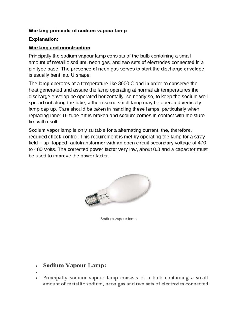 Sodium Vapour Lamp: Working & Uses | PDF | Vacuum Tube | Lighting
