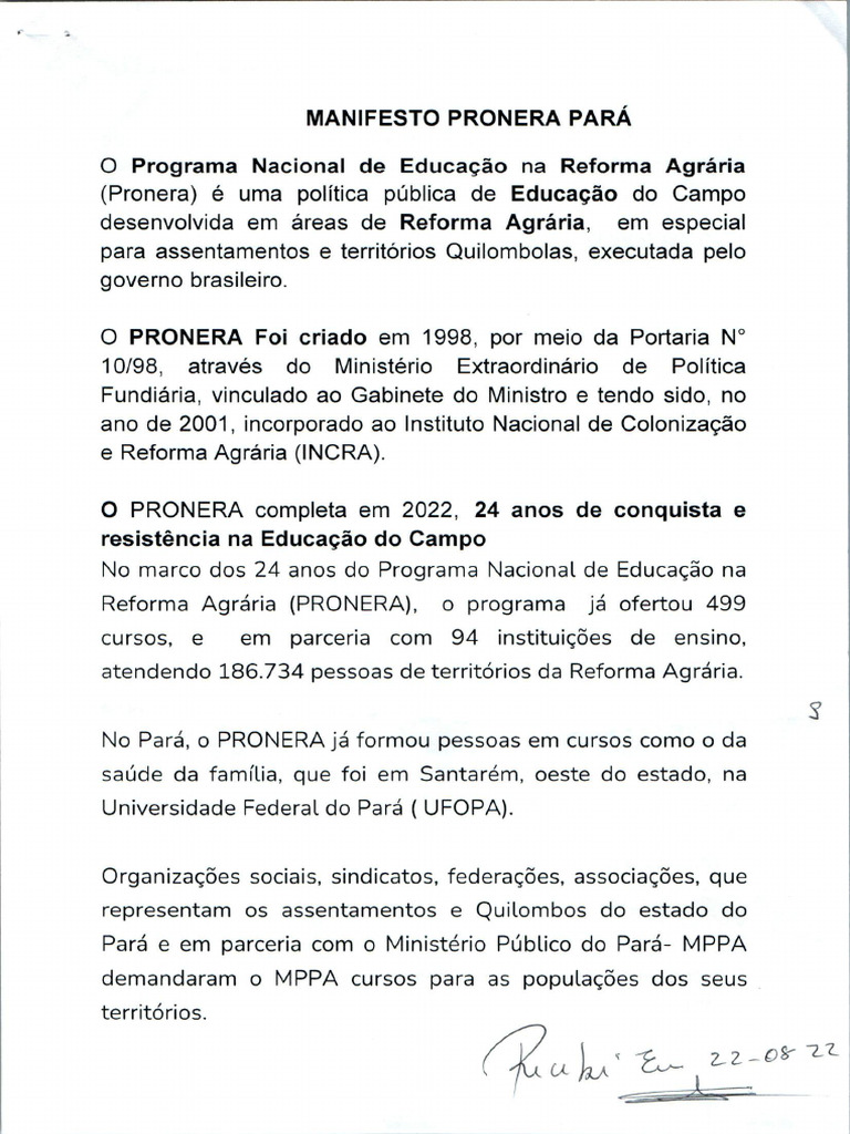 Manifesto Pronera | PDF