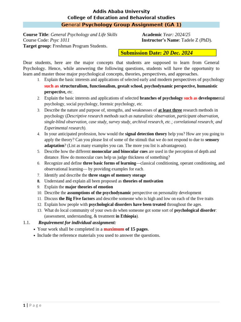 AAU Group Assignment 1 | PDF | Psychology | Perception