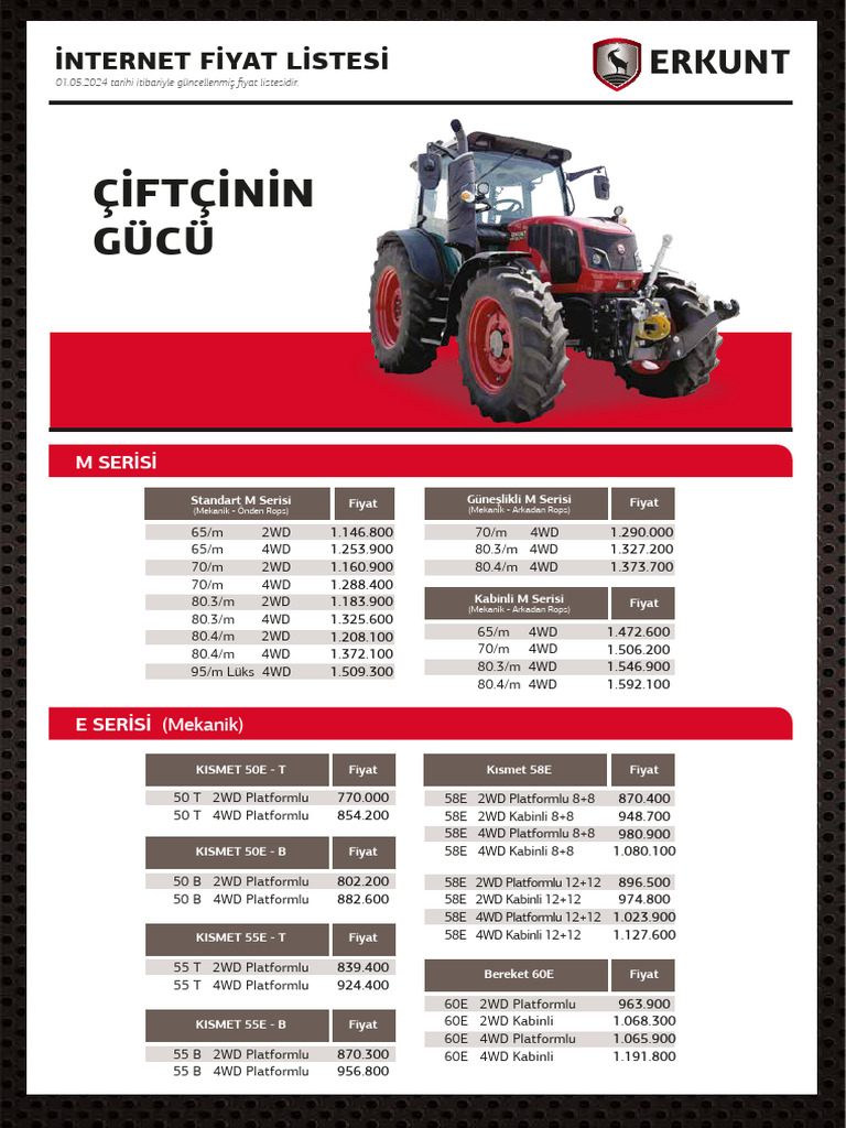 Erkunt Traktor Fiyat Listesi | PDF
