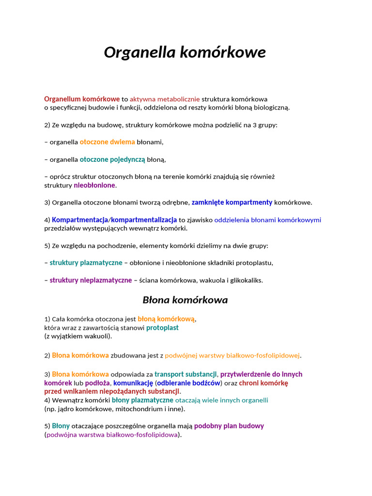 Organella - Skrypt | PDF