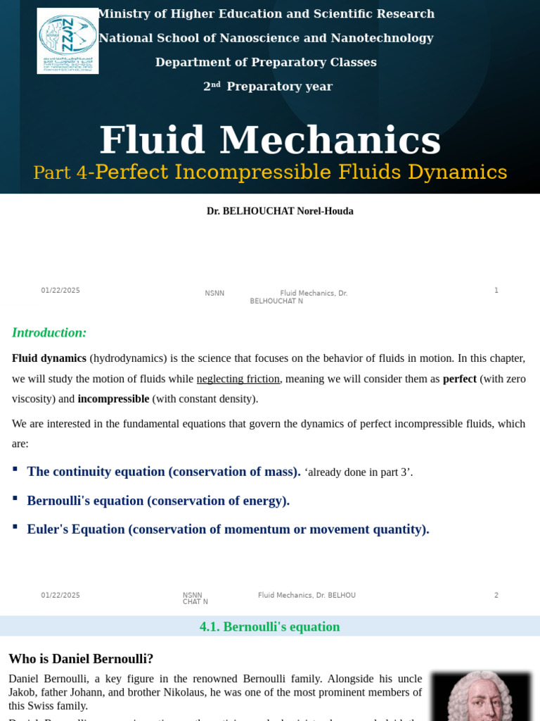 Bernoulli's Equation in Fluid Dynamics | PDF | Fluid Dynamics | Momentum