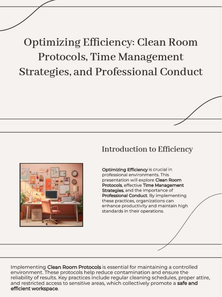 Slidesgo Optimizing Efficiency Clean Room Protocols Time Management Strategies and Professional ...