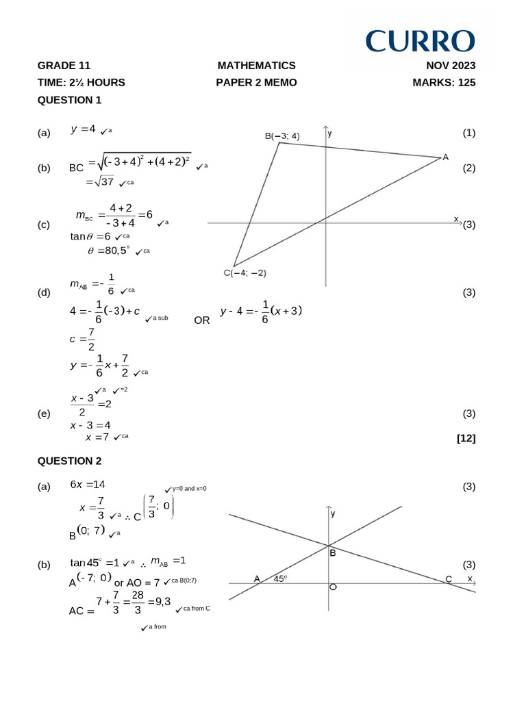Gr11 Math p2 Memo Nov 2024 | PDF | Elementary Geometry | Euclidean Geometry