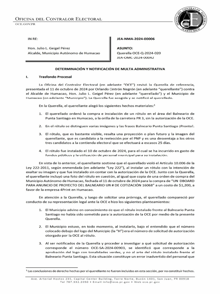 Determinación y NMA (JEA-NMA-2024-00006) Julio Geigel | PDF