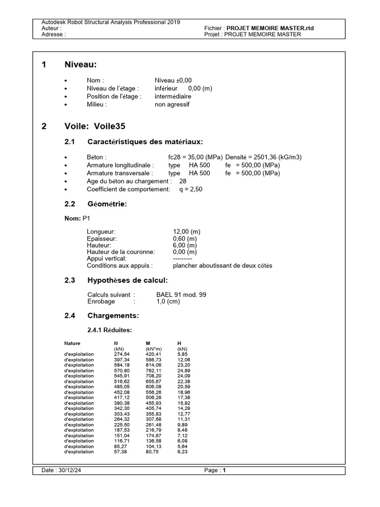 Note de Calcul Culee Principal | PDF | Matériaux | Béton armé
