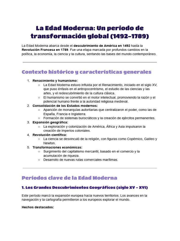 La Edad Moderna Un período de transformación global (1492-1789) | PDF ...
