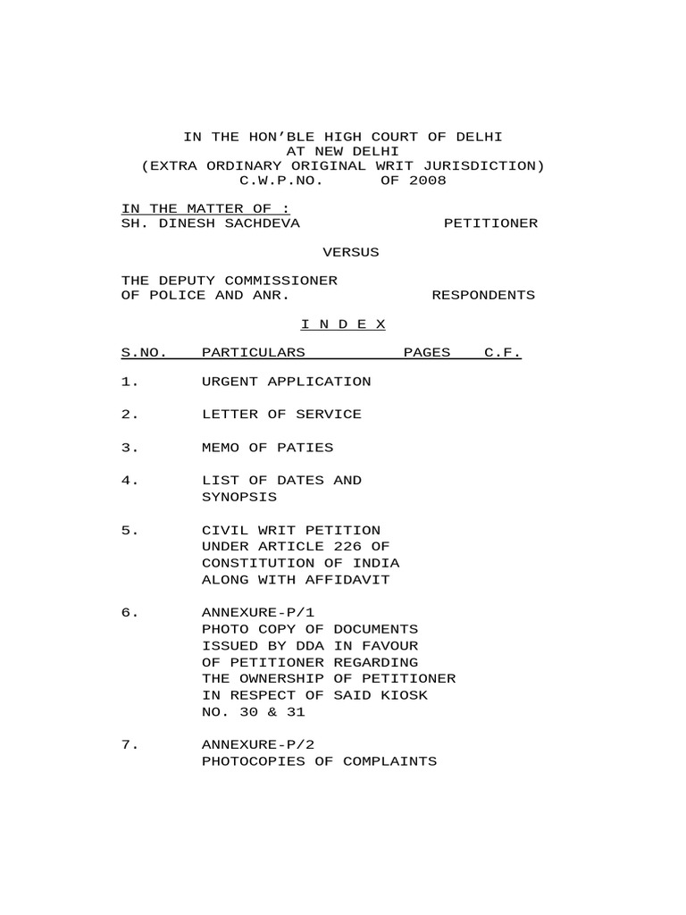 CIVIL WRIT PETITION | PDF | Writ | Certiorari