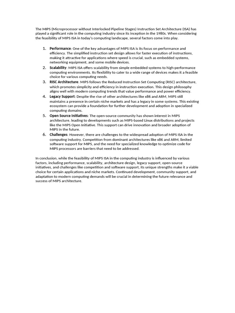 MIPS ISA Feasibility in The Computing Industry | PDF | Computer Architecture | Central ...