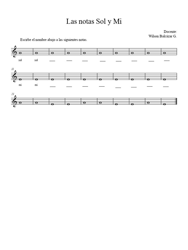 Notas Musicales: Sol y Mi | PDF