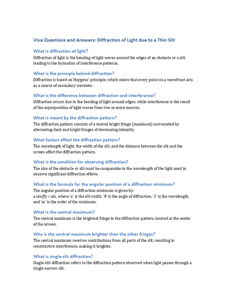 Diffraction Viva Questions Pdf Diffraction Wavelength