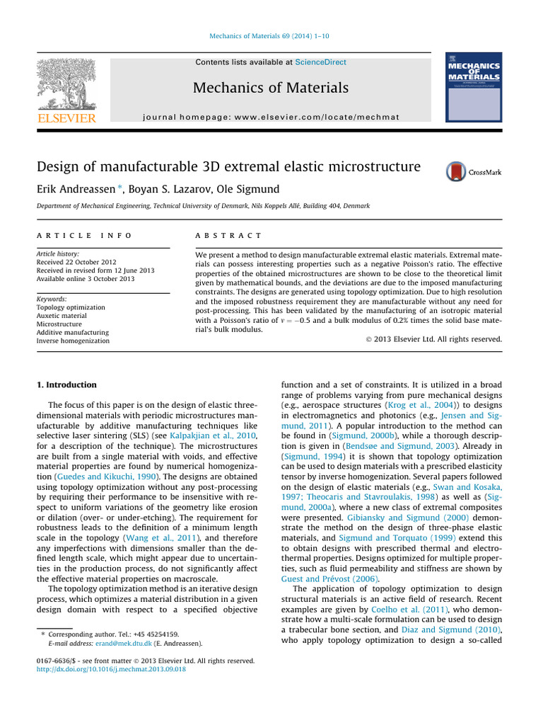 Design of Manufacturable 3 DExtremal Elastic Microstructure | PDF | Mathematical Optimization ...