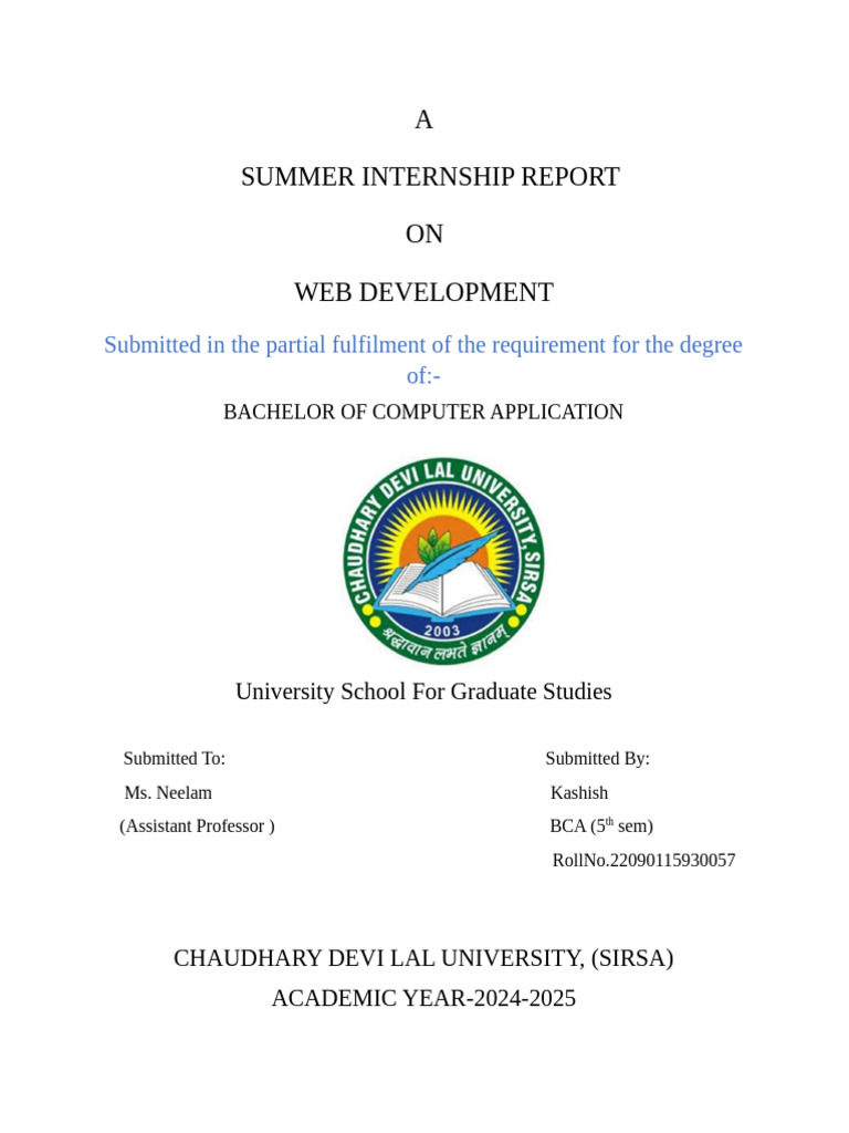 Summer Internship Report: Web Development | PDF | Websites | Web ...