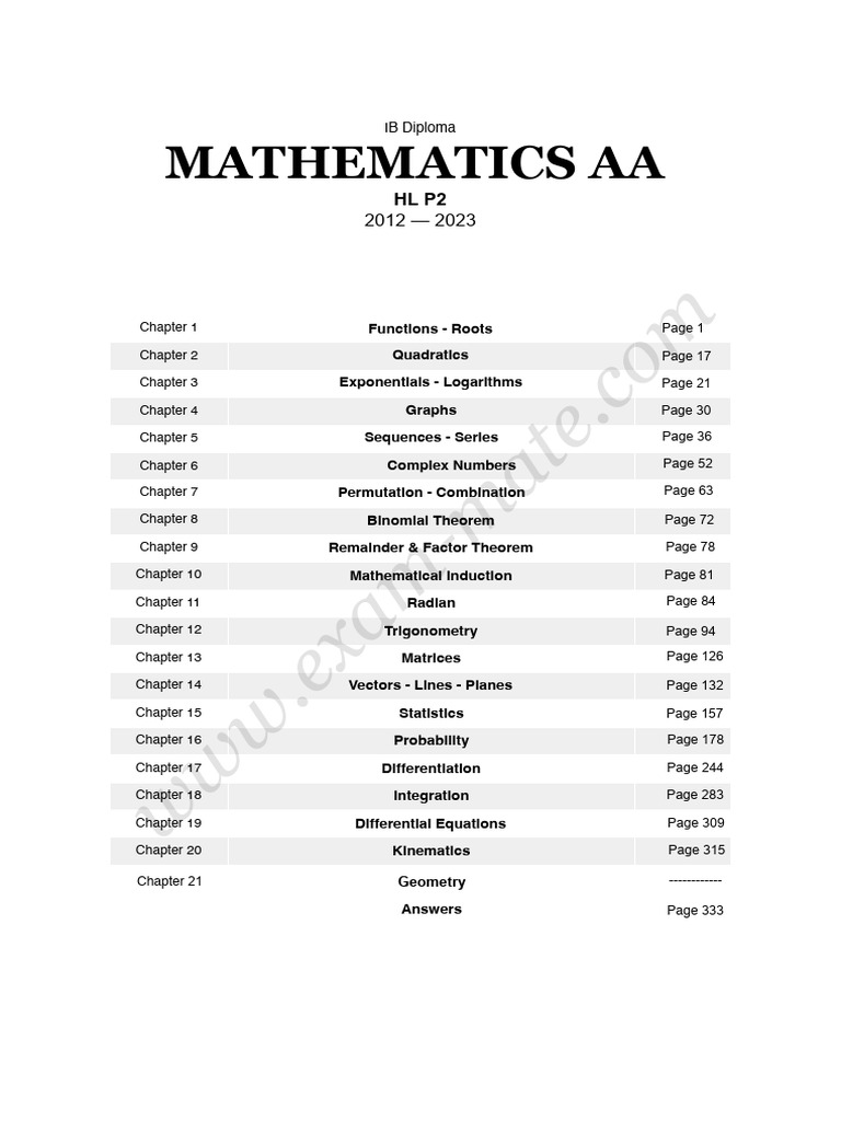 IB Diploma Mathematics AA HL Guide | PDF | Function (Mathematics ...
