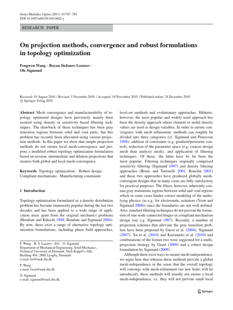 Projection Method and Robust Formulation Wang & OSigmund 2010 | PDF | Sensitivity Analysis ...