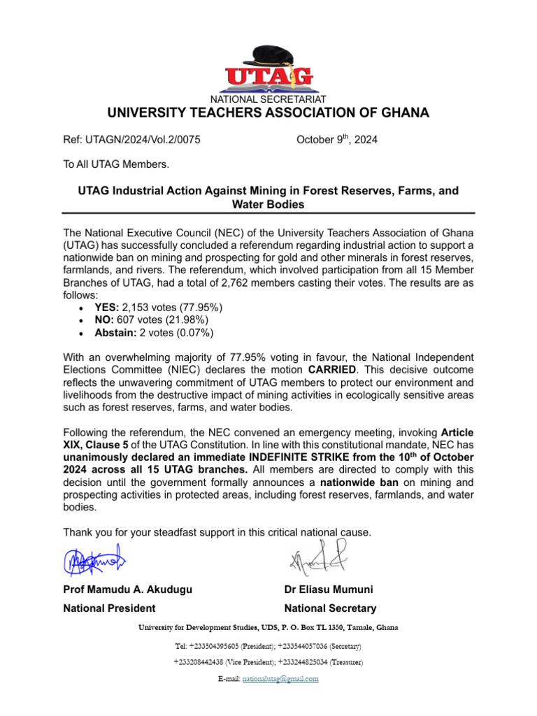 Statement on UTAG Strike Action.. | PDF