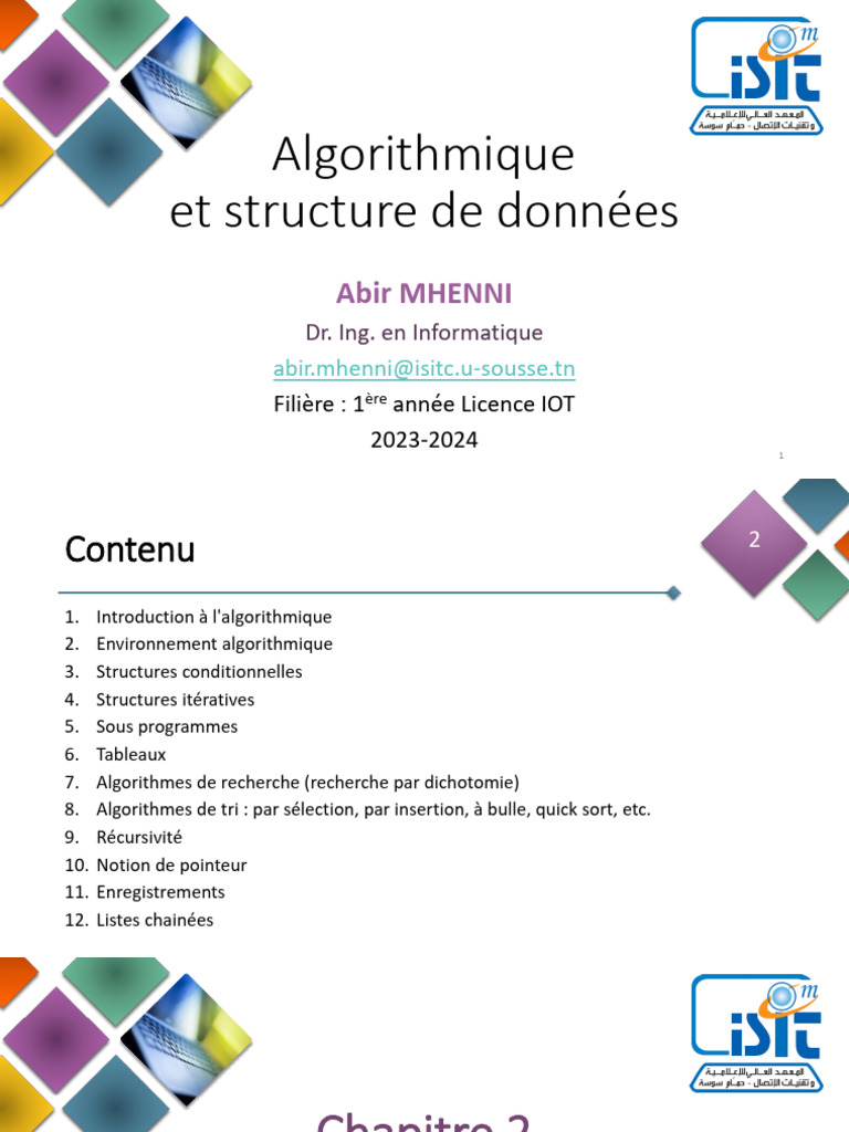 Algorithmique 2 & 3- Environement algorithmiques & Structures ...