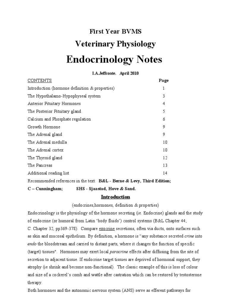 Endocrinology Notes: Veterinary Physiology | Download Free PDF ...