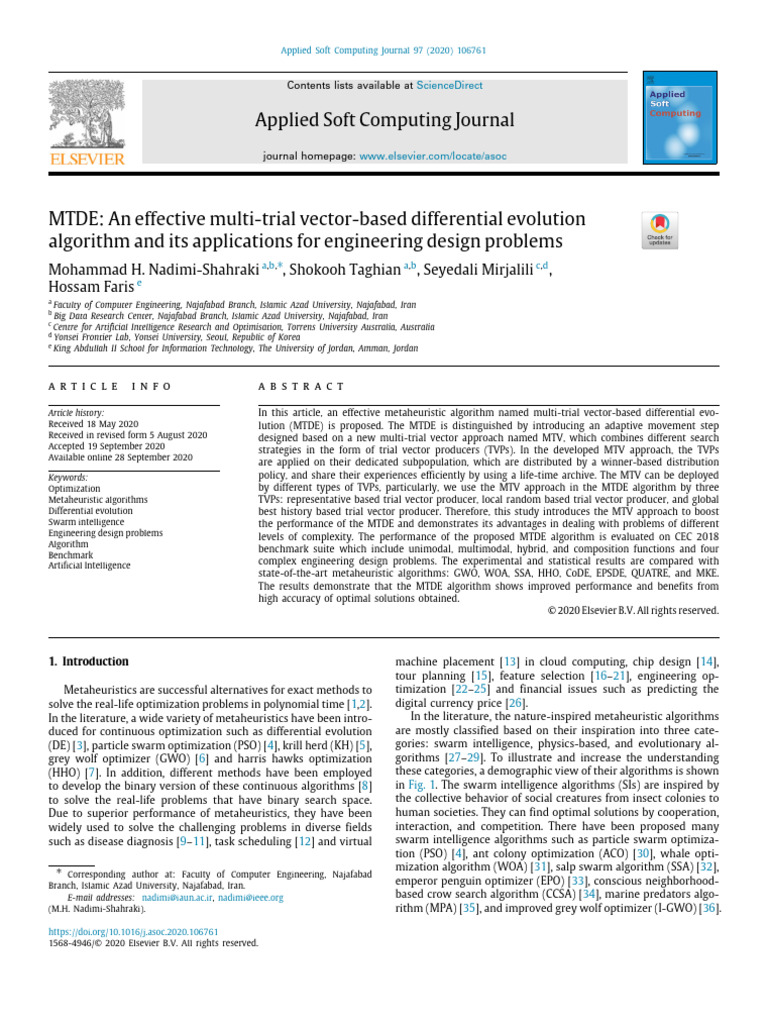 MTDE: Enhanced Differential Evolution Algorithm | PDF | Metaheuristic | Mathematical Optimization