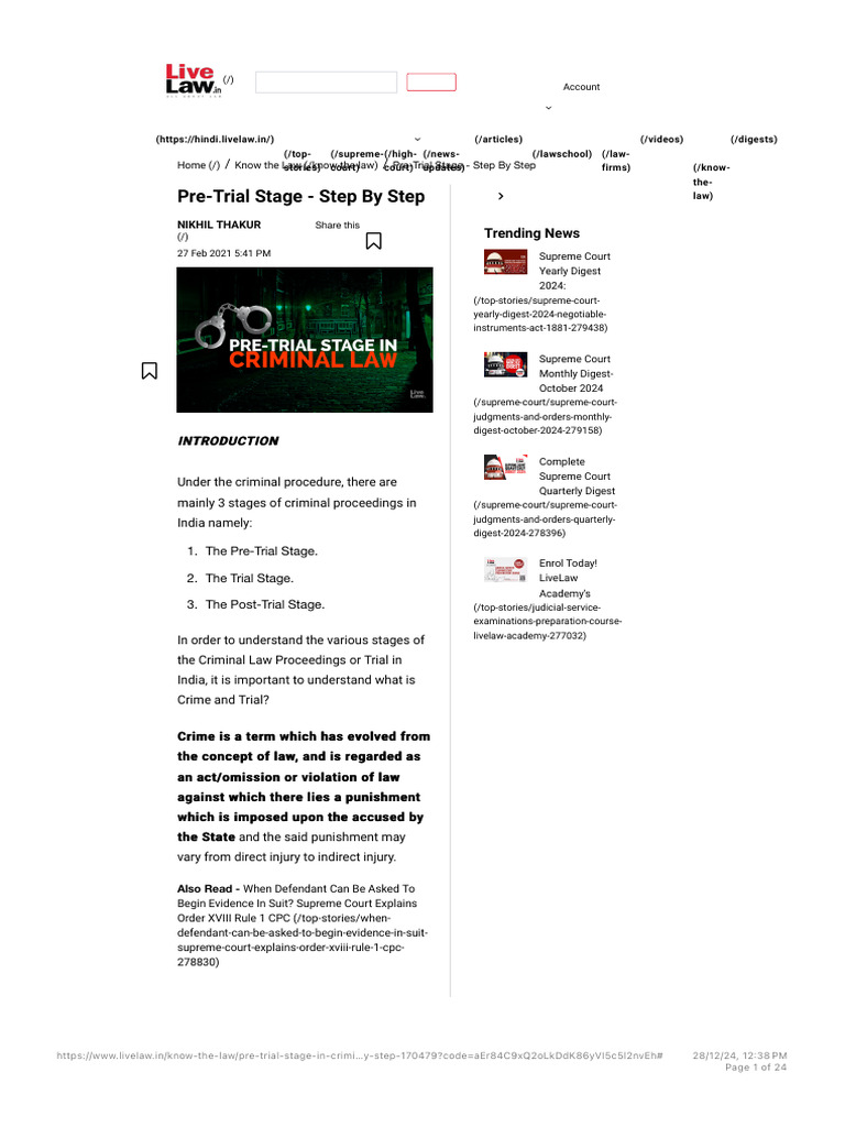 Pre-Trial Stage in Criminal Law Explained | PDF | Crime & Violence ...