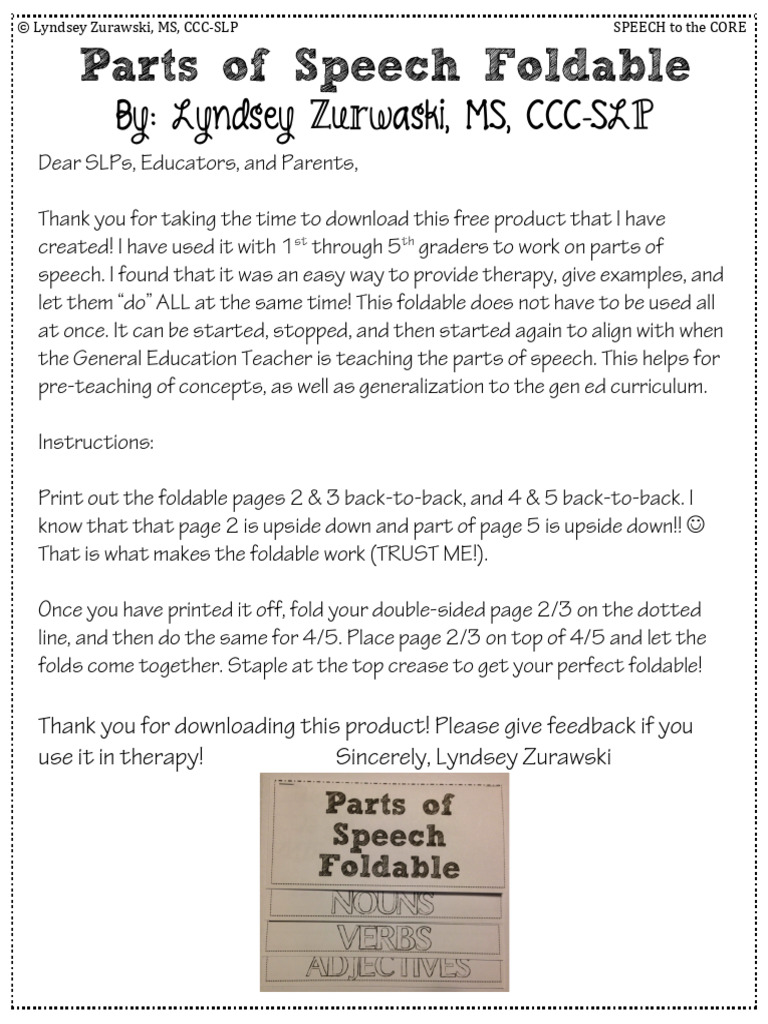 PartsofSpeechFoldable-1 | PDF | Part Of Speech | Semantic Units
