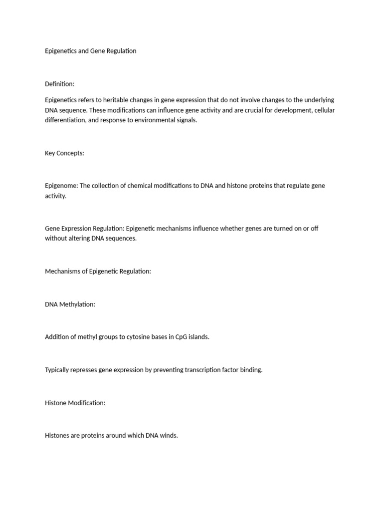 Epigenetics and Gene Regulatio | PDF