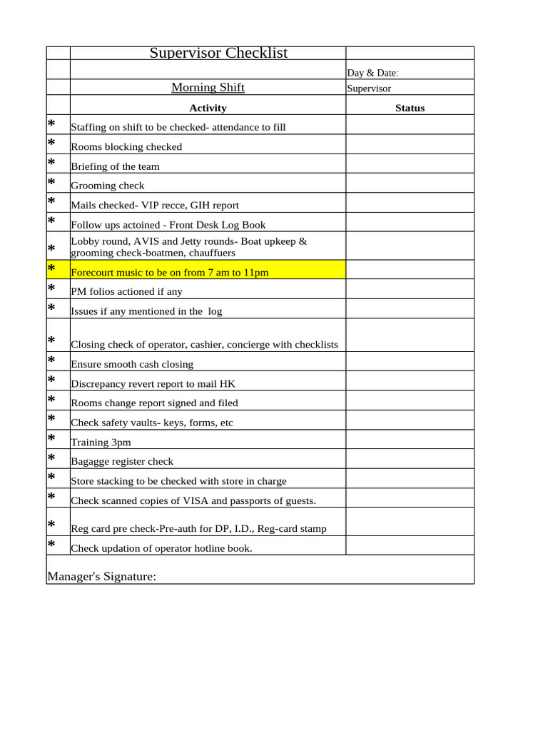 Front Office Checklist | PDF