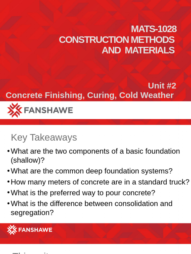 MATS-1028 - Class 5 - Concrete Finishing and Curing | PDF | Concrete ...