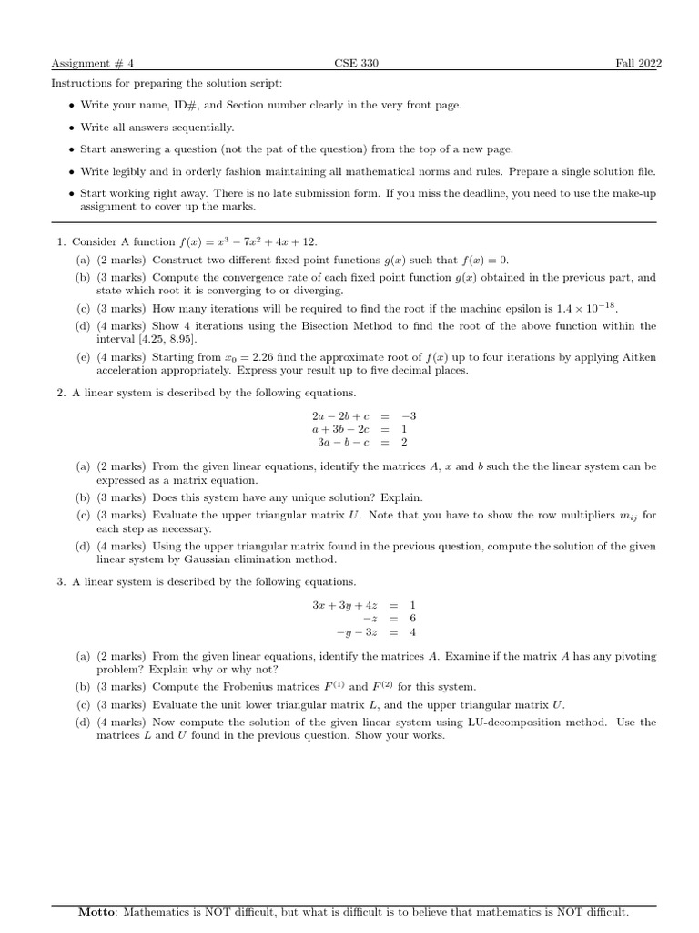 Assignment4-cse330-Fall2022 | PDF | Matrix (Mathematics) | Algorithms