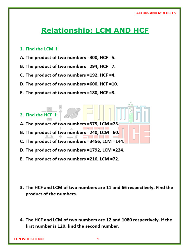 Relation-HCF-LCM-worksheet | PDF