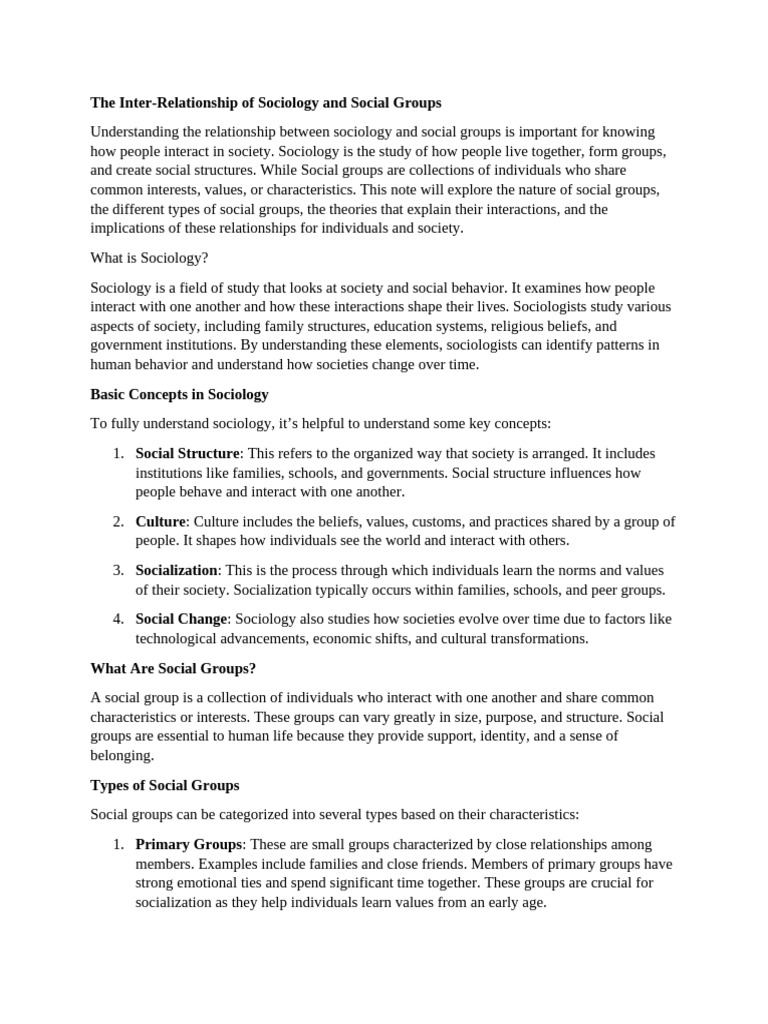 Inter-Relationship of Sociology and Other Social Group | PDF | Social Group | Sociology