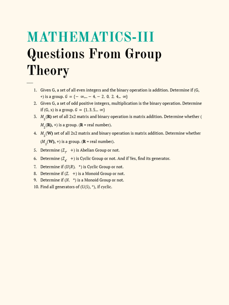 Group Theory Question Set | PDF