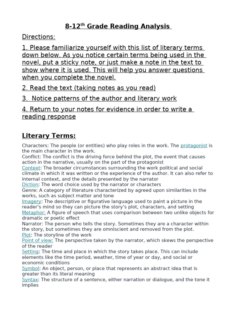 8-12th Grade Reading Analysis | PDF | Narration | Plot (Narrative)