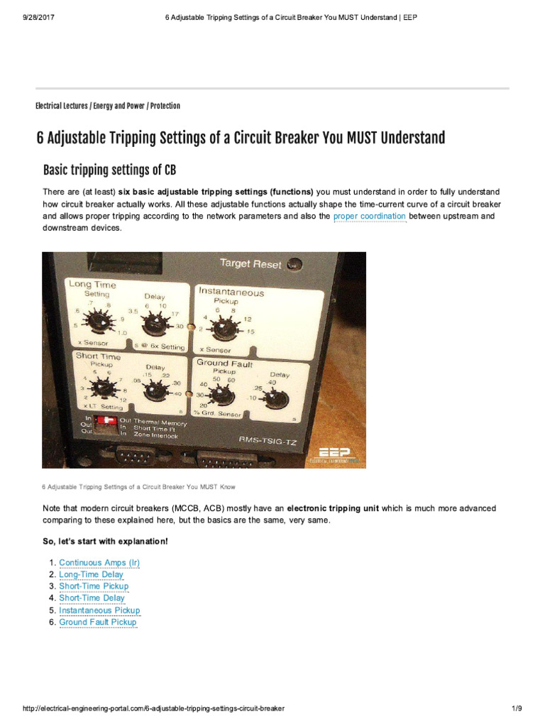 6 Adjustable Tripping Settings of a Circuit Breaker You MUST Understand ...