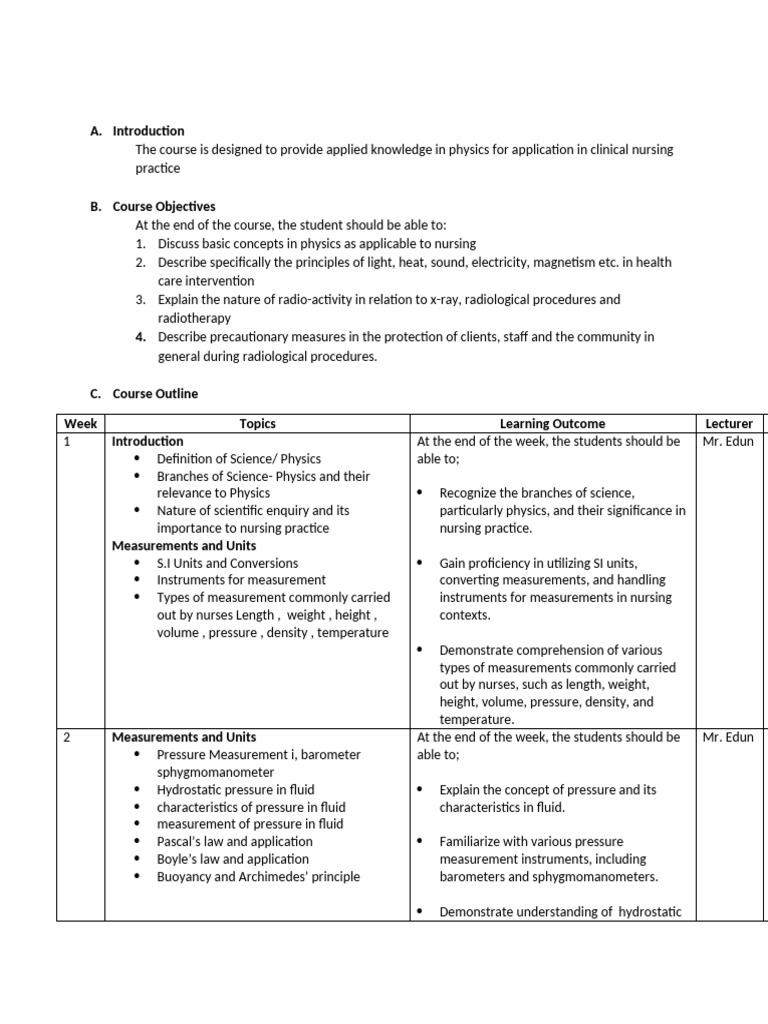 Course Outline For Applied Physics | PDF | Young's Modulus | Radiology