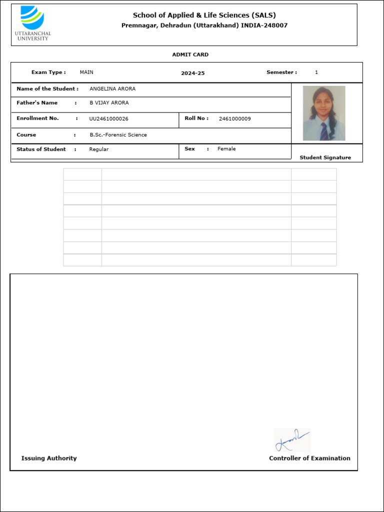 R PT Student Admit Card Uu | PDF