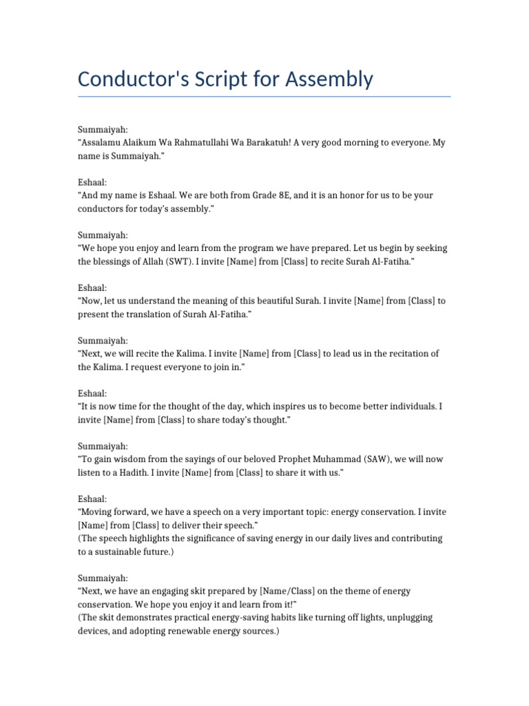 Conductor Script for Assembly | PDF