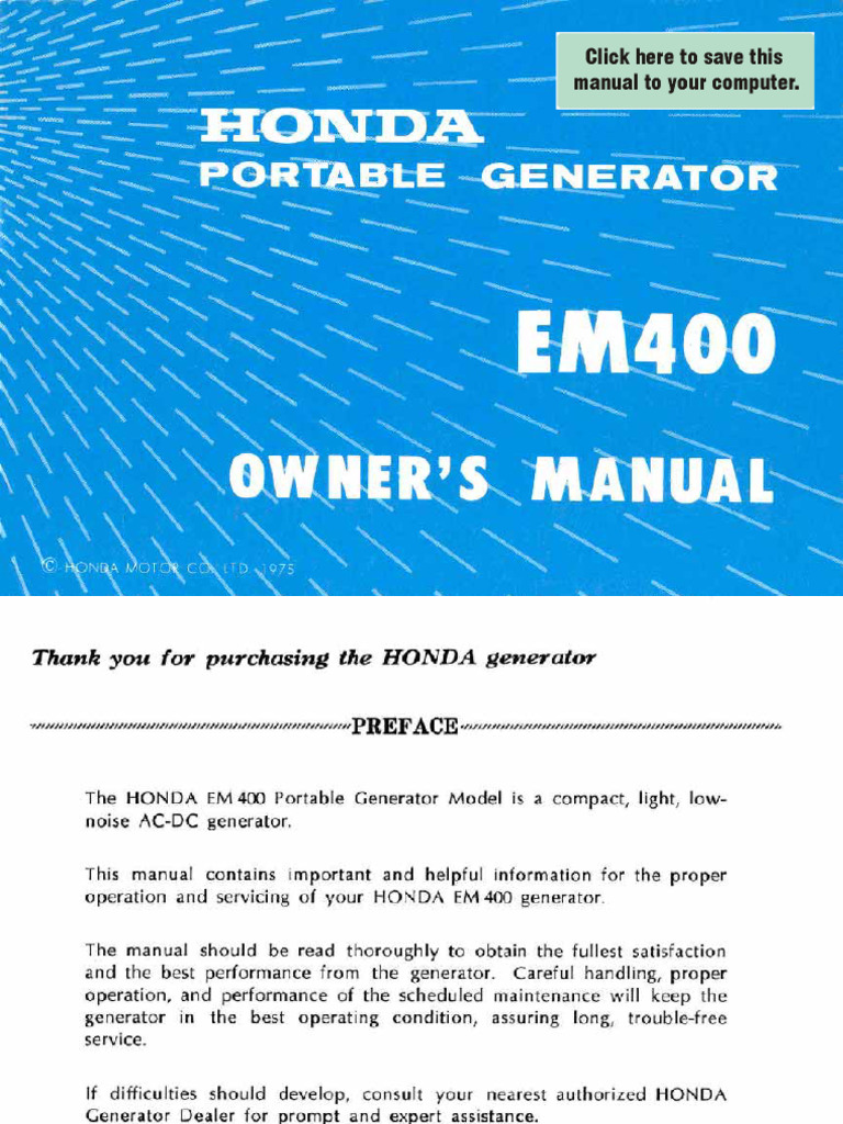 Honda Em400 Generator | PDF