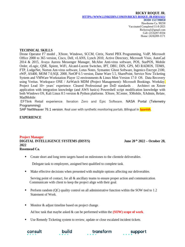 Ricky Roque -Resume-PM-11-3-2022-good | PDF | Point Of Sale | Microsoft ...