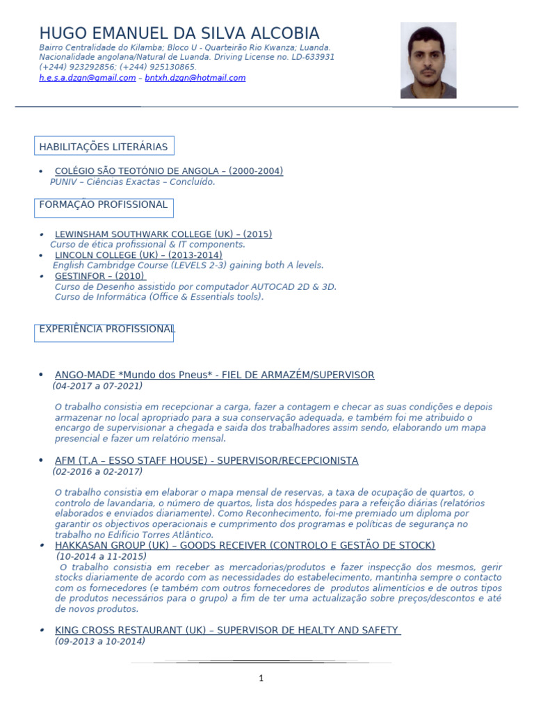 CV - HUGO EMANUEL (updated) Geral | PDF
