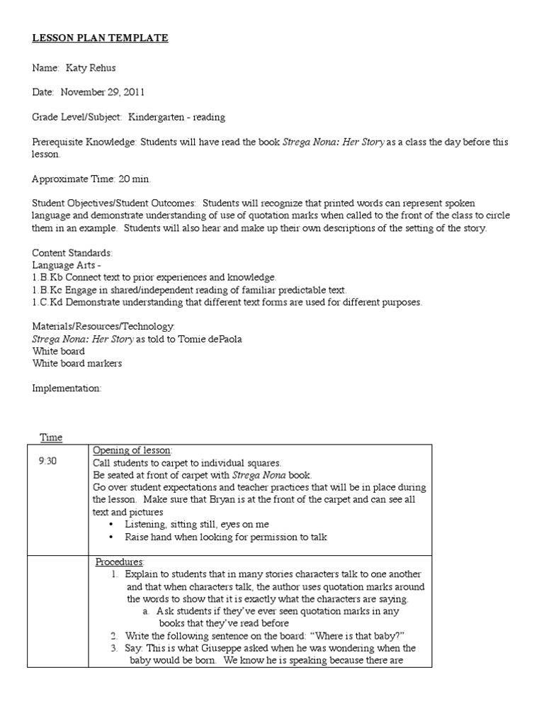 Lesson Plan Template: Strega Nona: Her Story As Told To Tomie Depaola ...