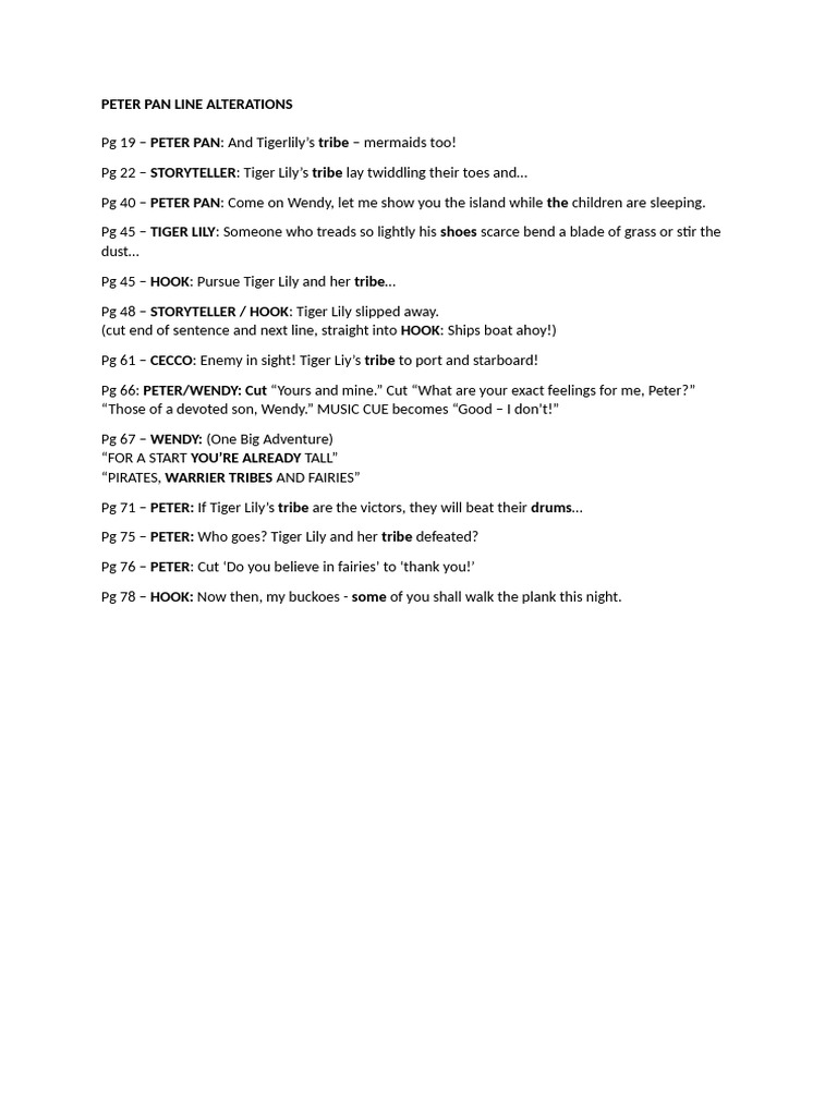 Peter Pan Line Alterations | PDF