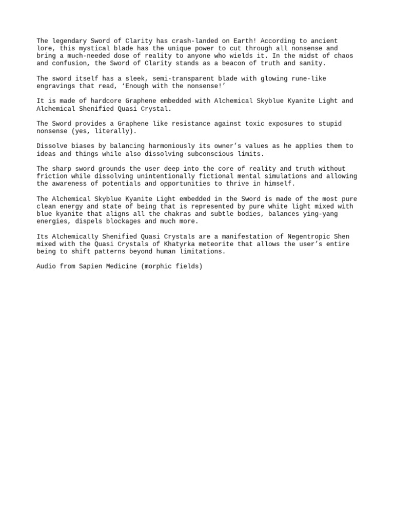 Sword of Clarity - Sapien Medicine (Description) | PDF