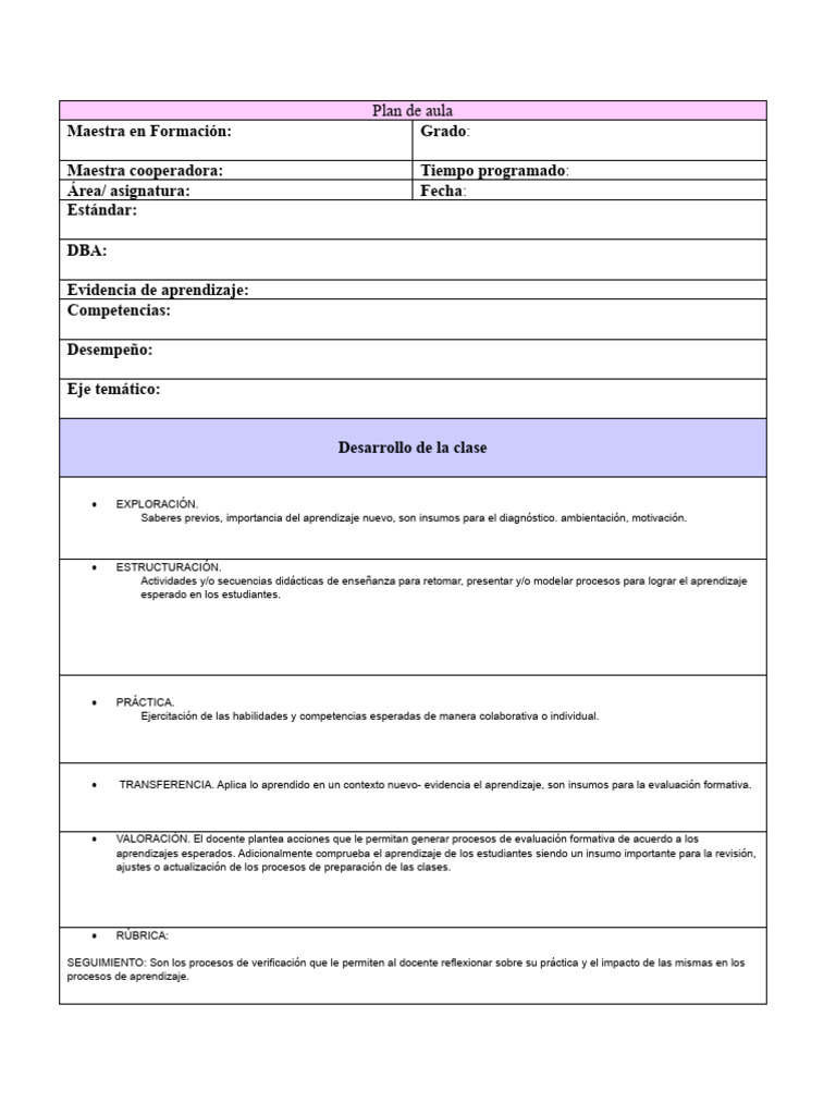 Boceto Plan de Aula | PDF