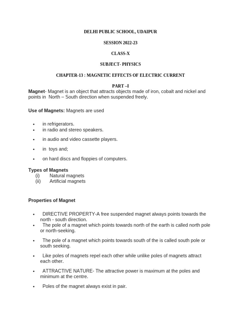 Magnetic Effects of Electric Current | PDF | Magnetic Field | Magnet