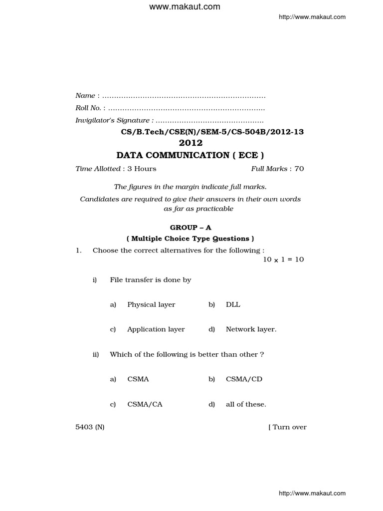 Btech Cse 9 Sem Data Communication 2012 | PDF | Routing | Computer Network