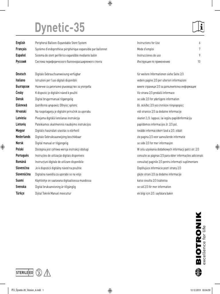 IFU Dynetic-35 Version A | PDF | Catheter | Stent