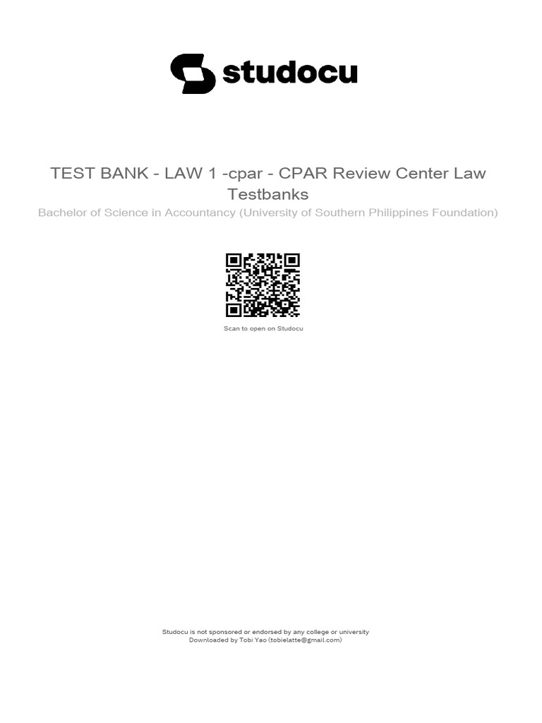 CPAR Law 1 Test Bank Overview | PDF | Law Of Obligations | Guarantee