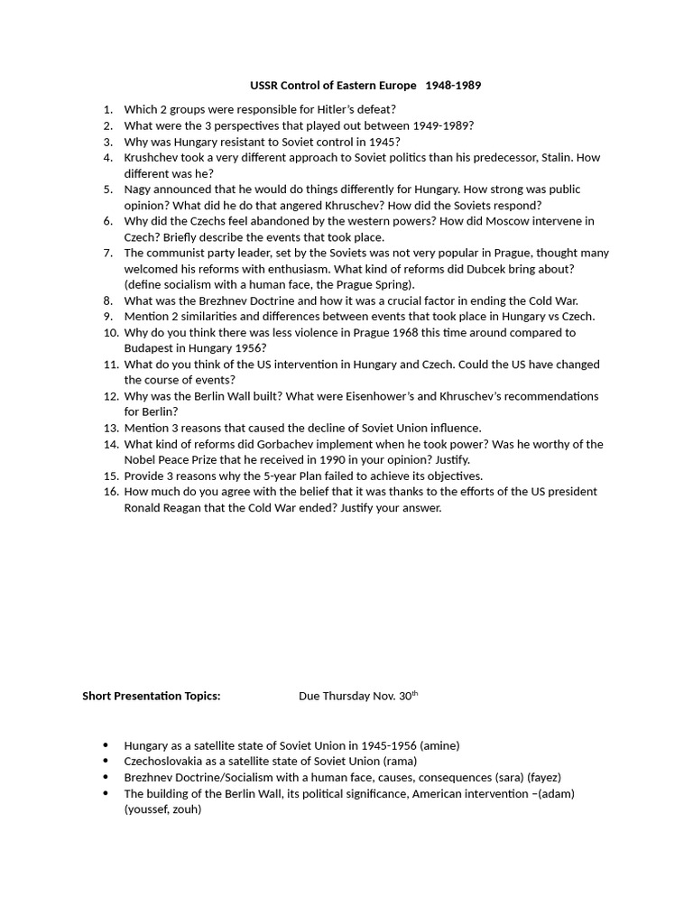 History Ch.6 Quiz | PDF | Soviet Union | World Politics